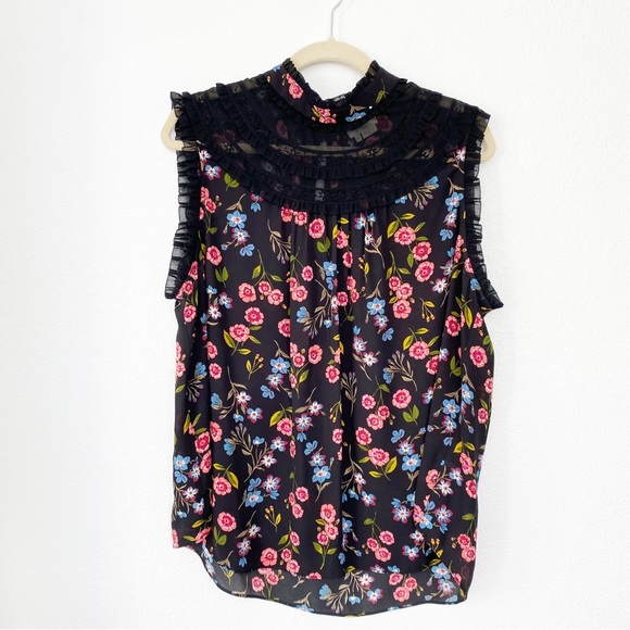 kate spade | Tops | Kate Spade Black Floral Ruffles Chiffon Blouse Xxl ...